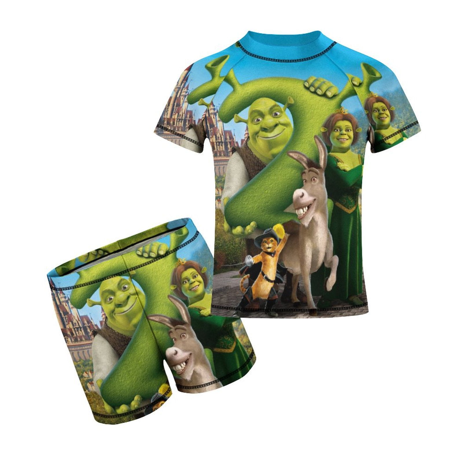 Shrek Boys Two Piece Swimsuit Kids Swimwear Set Short Sleeve Bathing ...