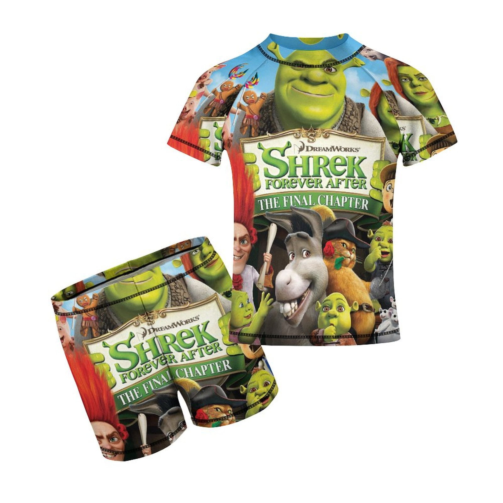 Shrek Boys Two Piece Swimsuit Kids Swimwear Set Short Sleeve Bathing ...