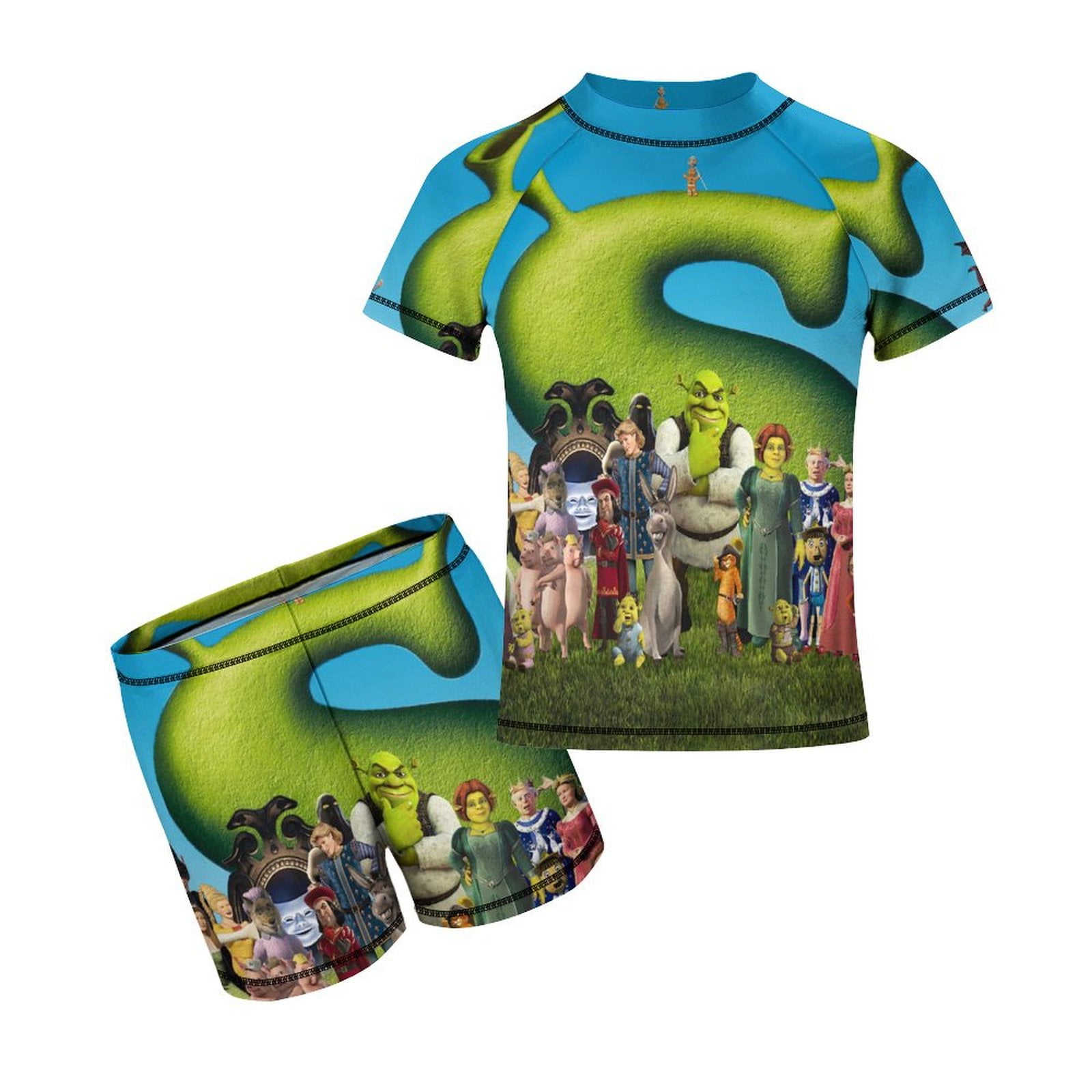 Shrek Boys Two Piece Swimsuit Kids Swimwear Set Short Sleeve Bathing ...
