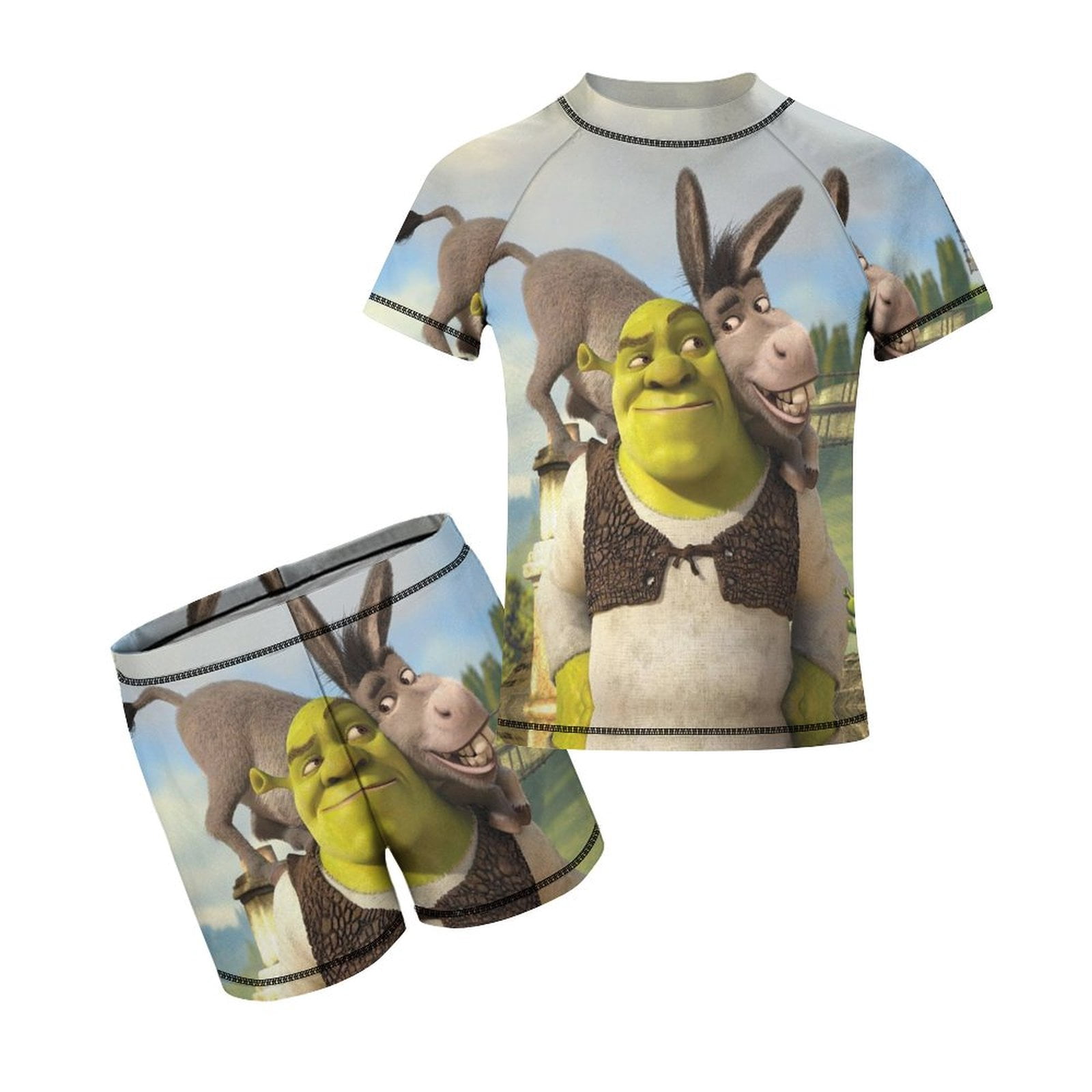 Shrek Boys Two Piece Swimsuit Kids Swimwear Set Short Sleeve Bathing ...