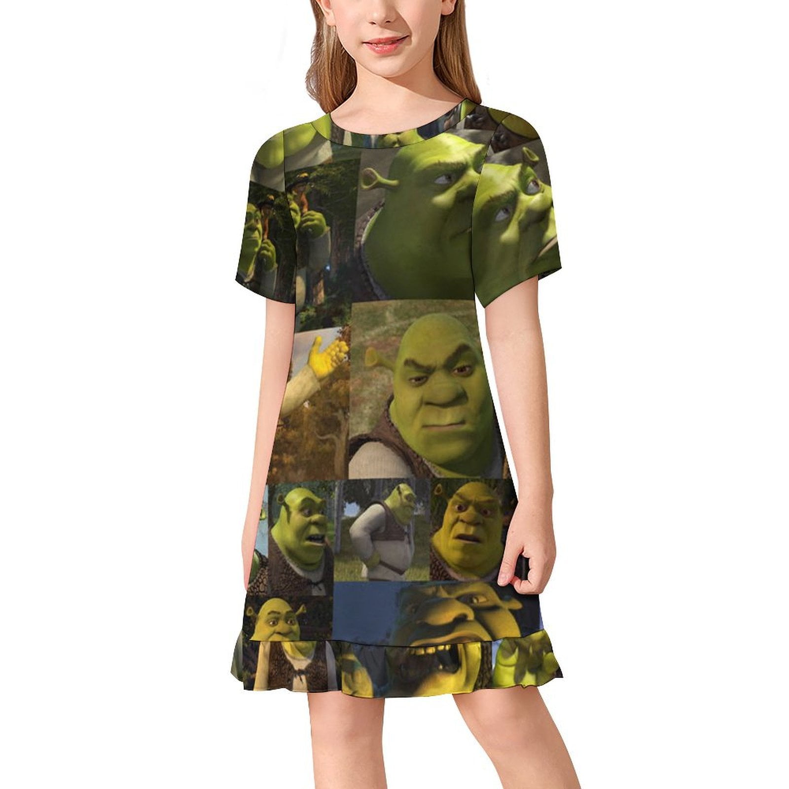 Shrek Children's Short Sleeved Dress 3D Printed Classical Girl's Summer ...