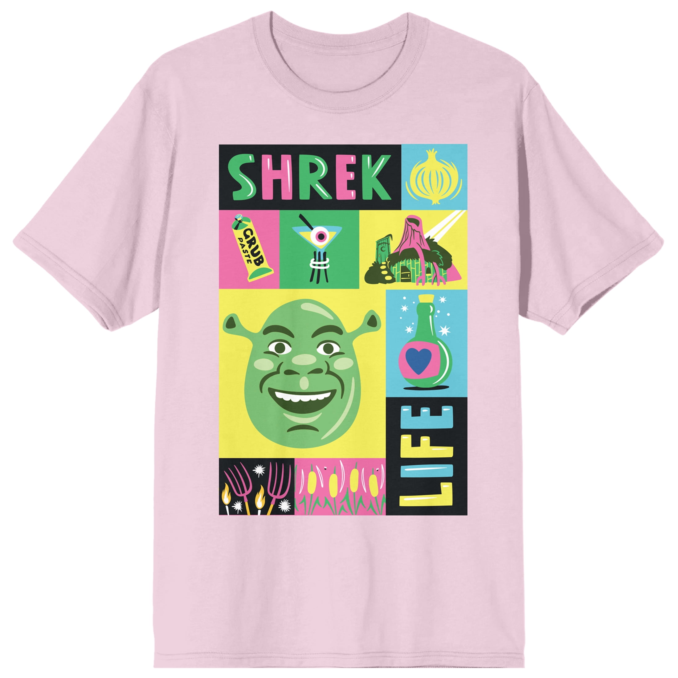 Shrek Colorful Collage Crew Neck Short Sleeve Cradle Pink Unisex T ...