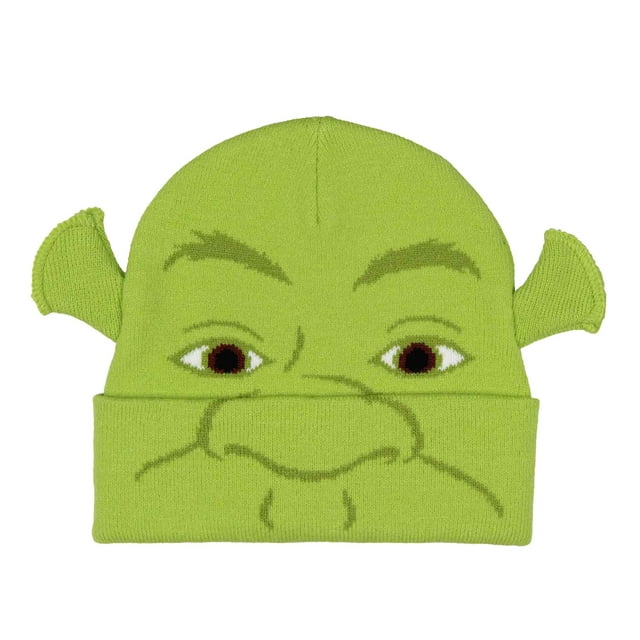 Shrek Costume Beanie Green Ogre Character Face Cuff Knit Beanie Hat w ...