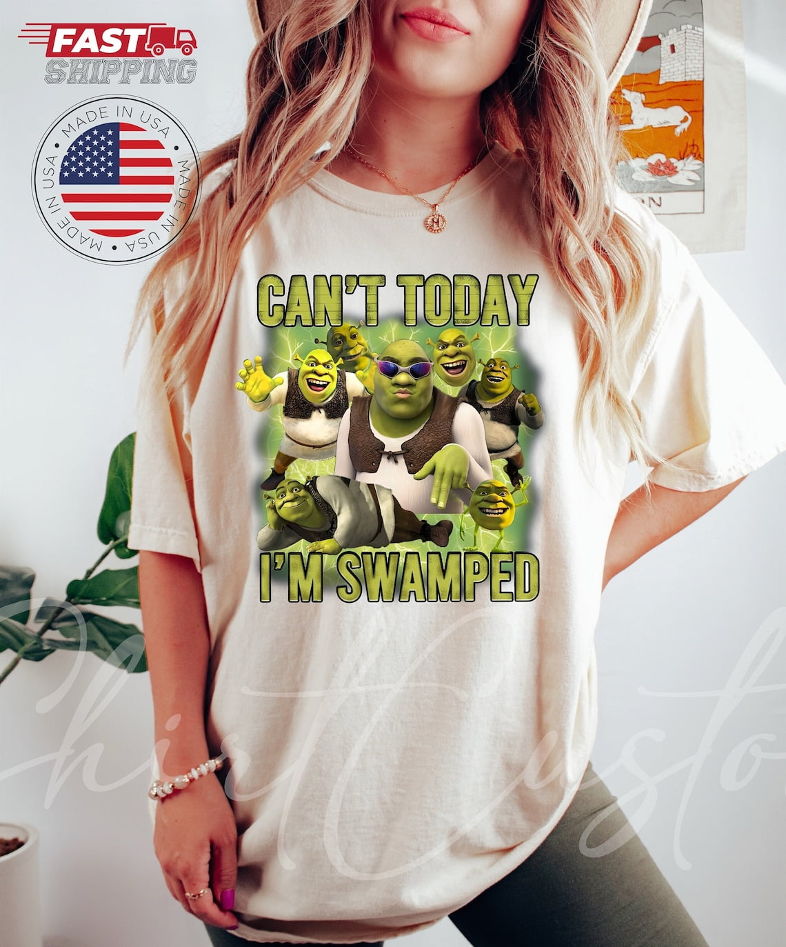 Shrek Face Meme Comfort Colors T-Shirt, Can't Today I'm Swamped Shirt ...