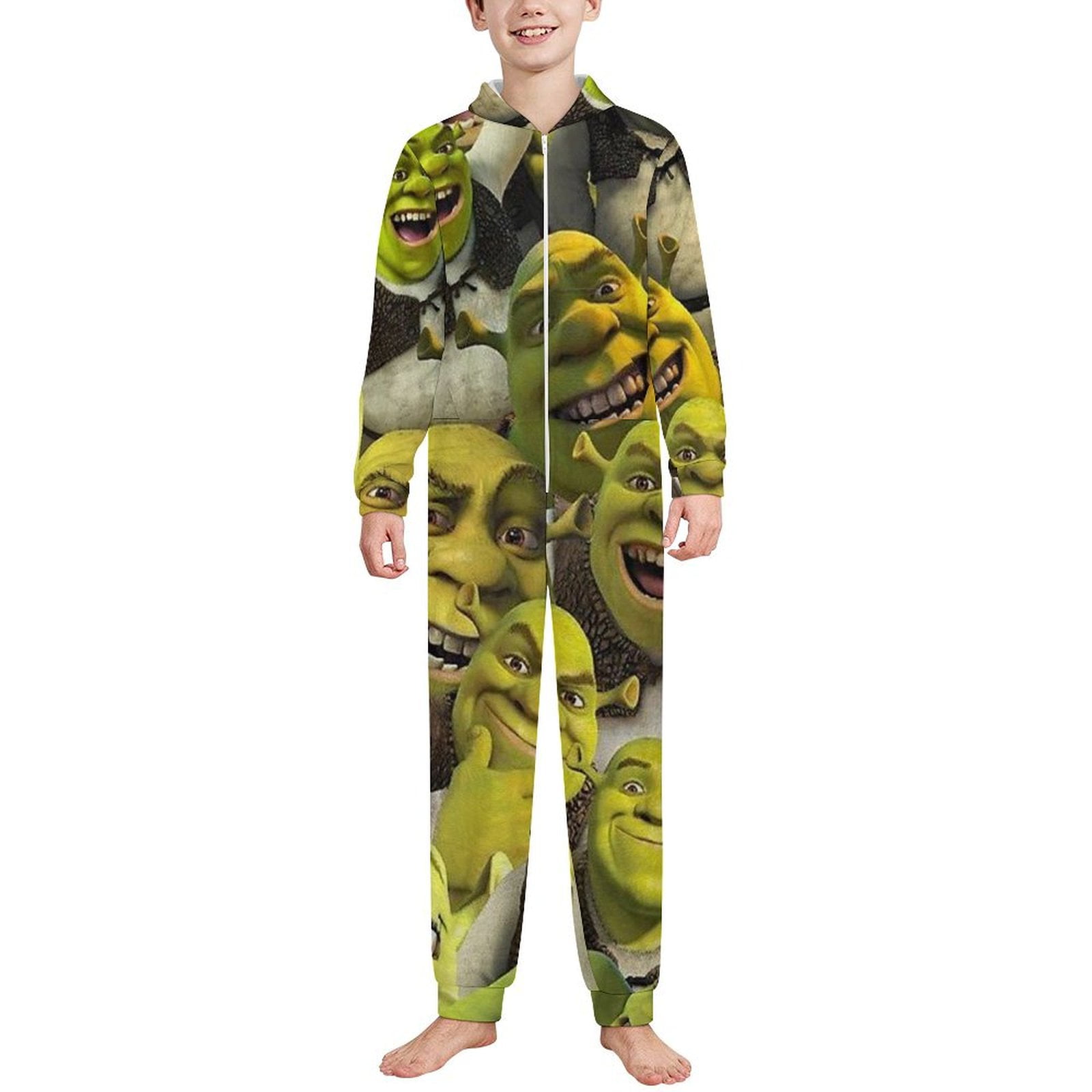 Shrek Kids Hooded Union Suit One Piece Pajama Outfit Boys Girls PJs ...