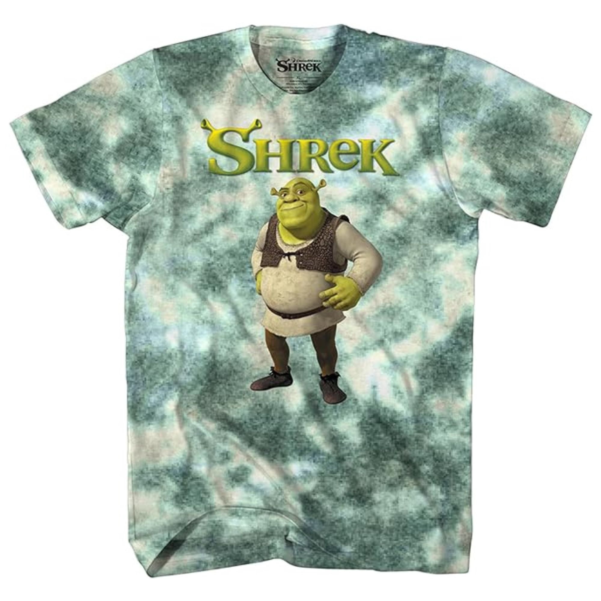 Shrek Men's Shirt, Graphic Print Shrek Tie Dye T-Shirt Green Grey Dye ...