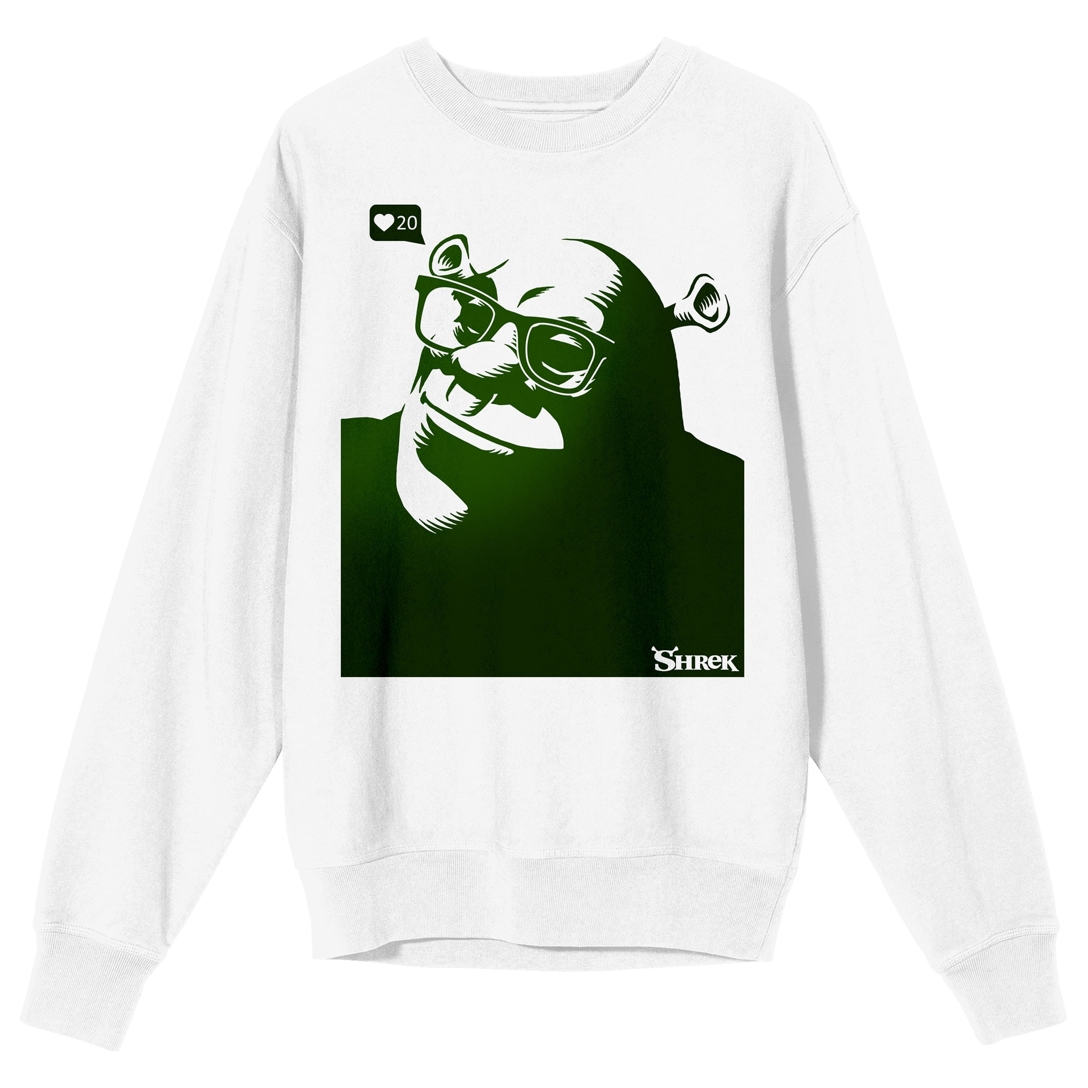 Shrek Monochromatic Ogre With Glasses Crew Neck Long Sleeve White Adult ...