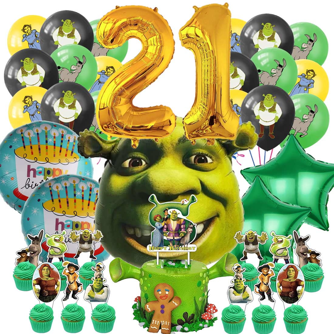 Shrek Party Supplies 21th Decor Kit Balloons Birthday Cake Topper ...