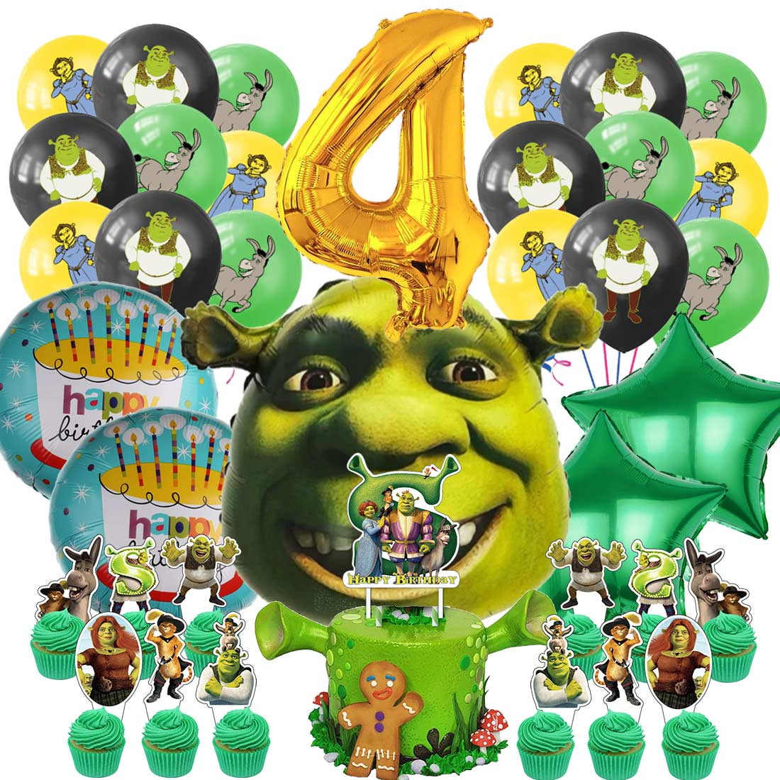 Shrek Party Supplies 4th Decor Kit Balloons Birthday Cake Topper ...