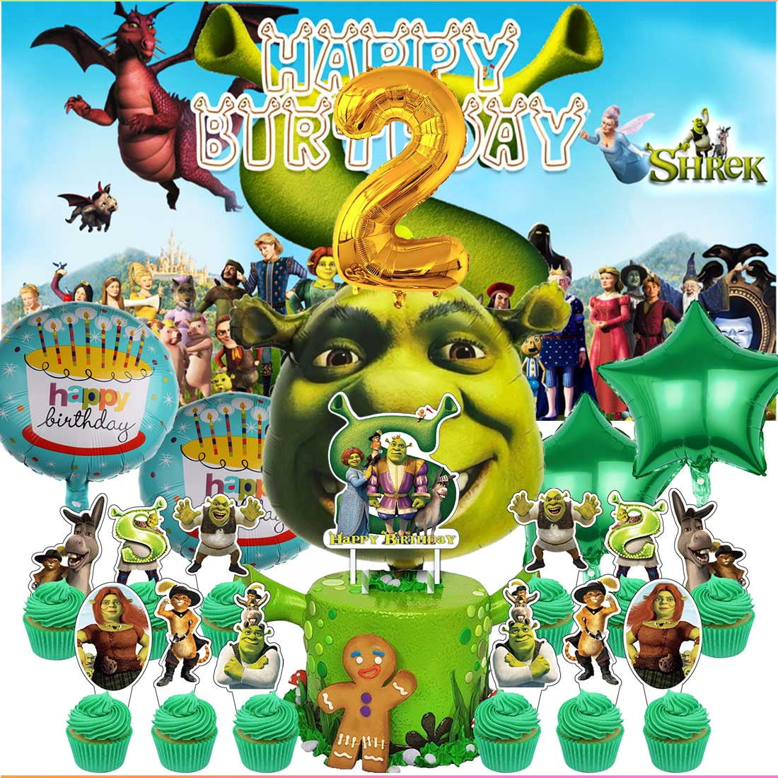 Shrek Party Supplies Decor 2nd Kit Balloons Birthday Cake Topper Banner ...