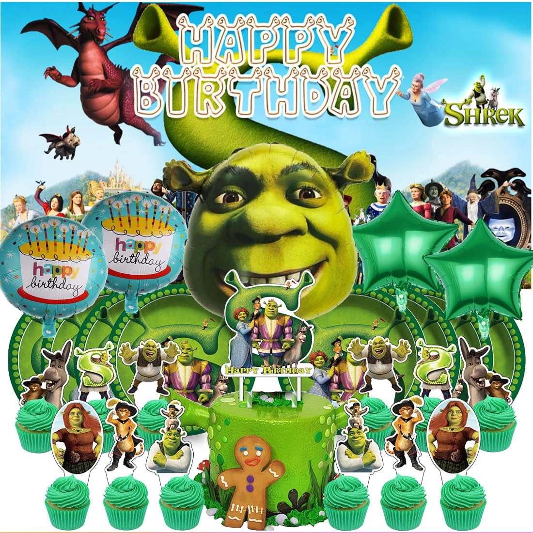Shrek Party Supplies Decor Tableware Backdrop Banner Cake Topper ...
