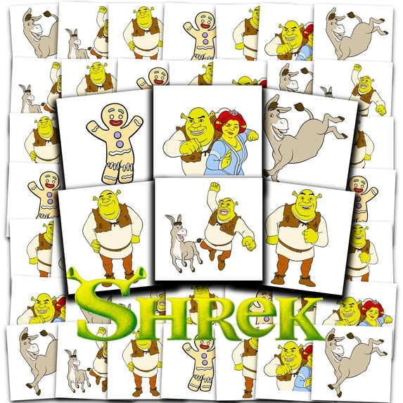 Decade West Shrek Tattoos Party Favors, 72 perforated 2" x 2" tattoos ...