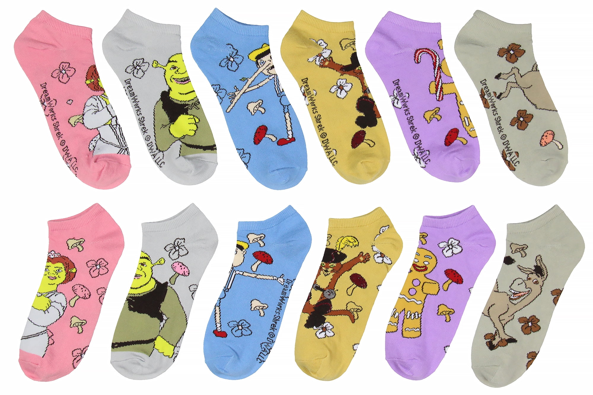 Shrek Women's Franchise Characters & Mushrooms 6 Pair Ankle Socks Pack ...