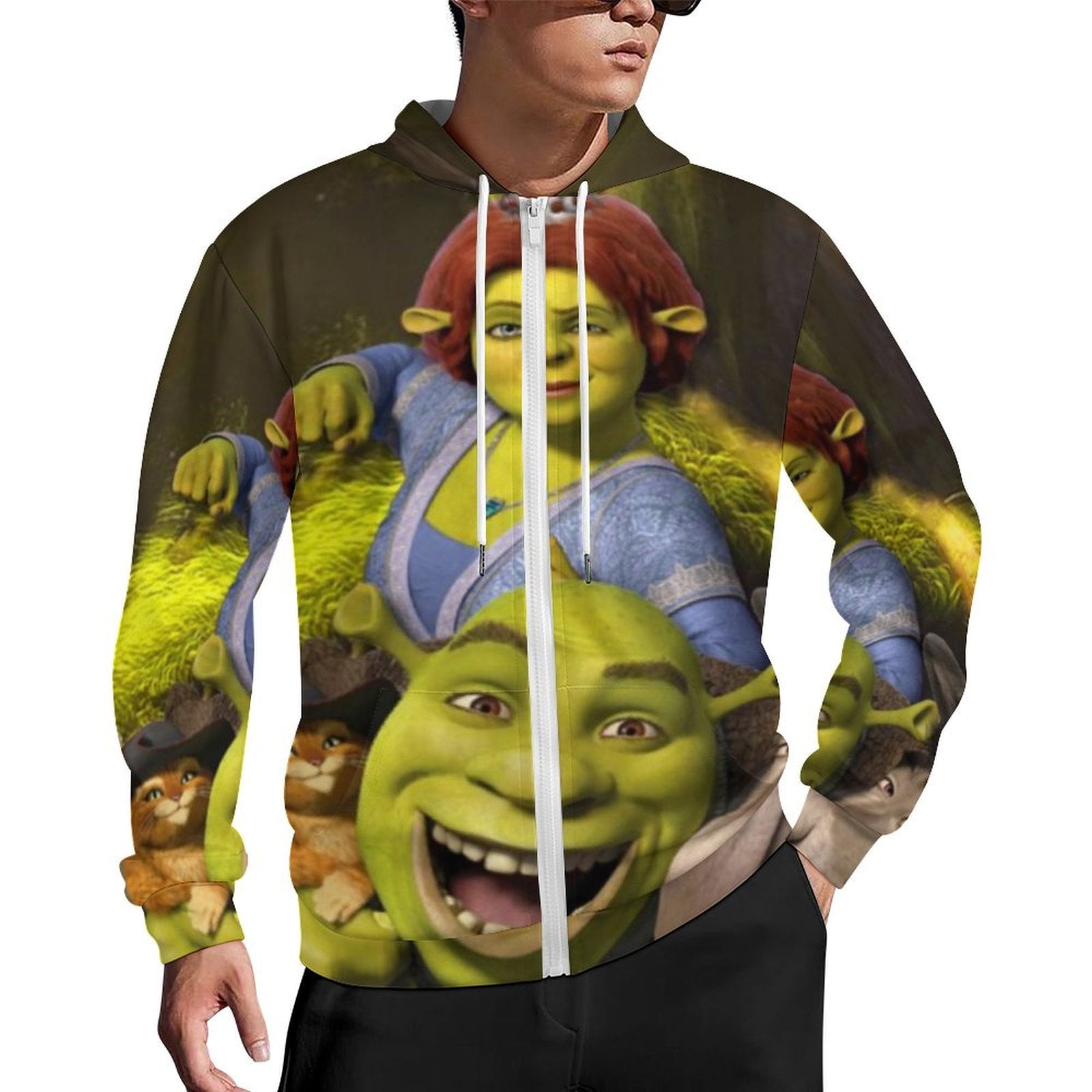Shrek Zip Up Hoodies Unisex Realistic 3D Print Sweatshirt Long Sleeve ...