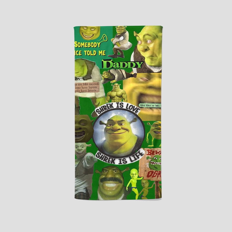 Shrek's one-sided towel showcases a unique design, serving as a custom ...