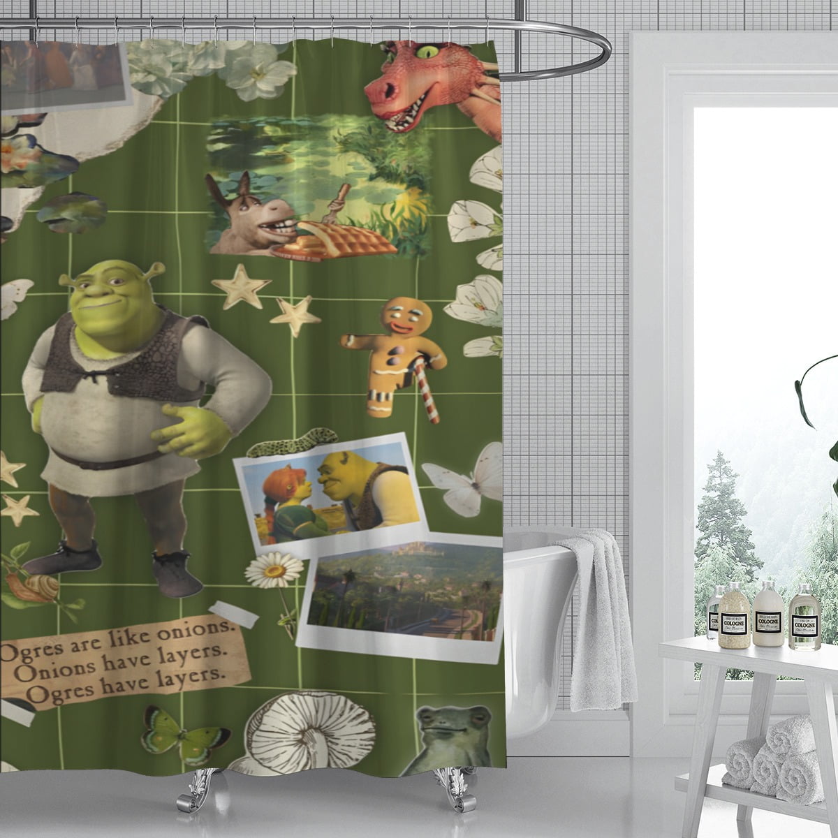 Shrek shower curtain features a bold and iconic print, waterproof ...