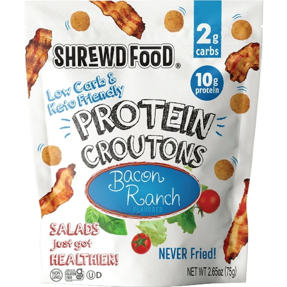 Shrewd Food Bacon Ranch Protein Croutons, Keto Snack, 2.65oz (75g) Bag ...