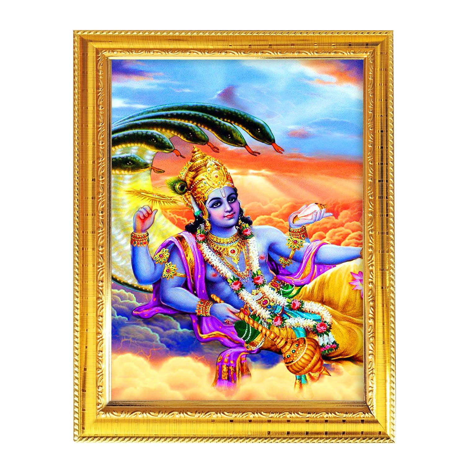 Shri Hari Vishnu Narayana Indian God Photo With Golden Frames Wall ...