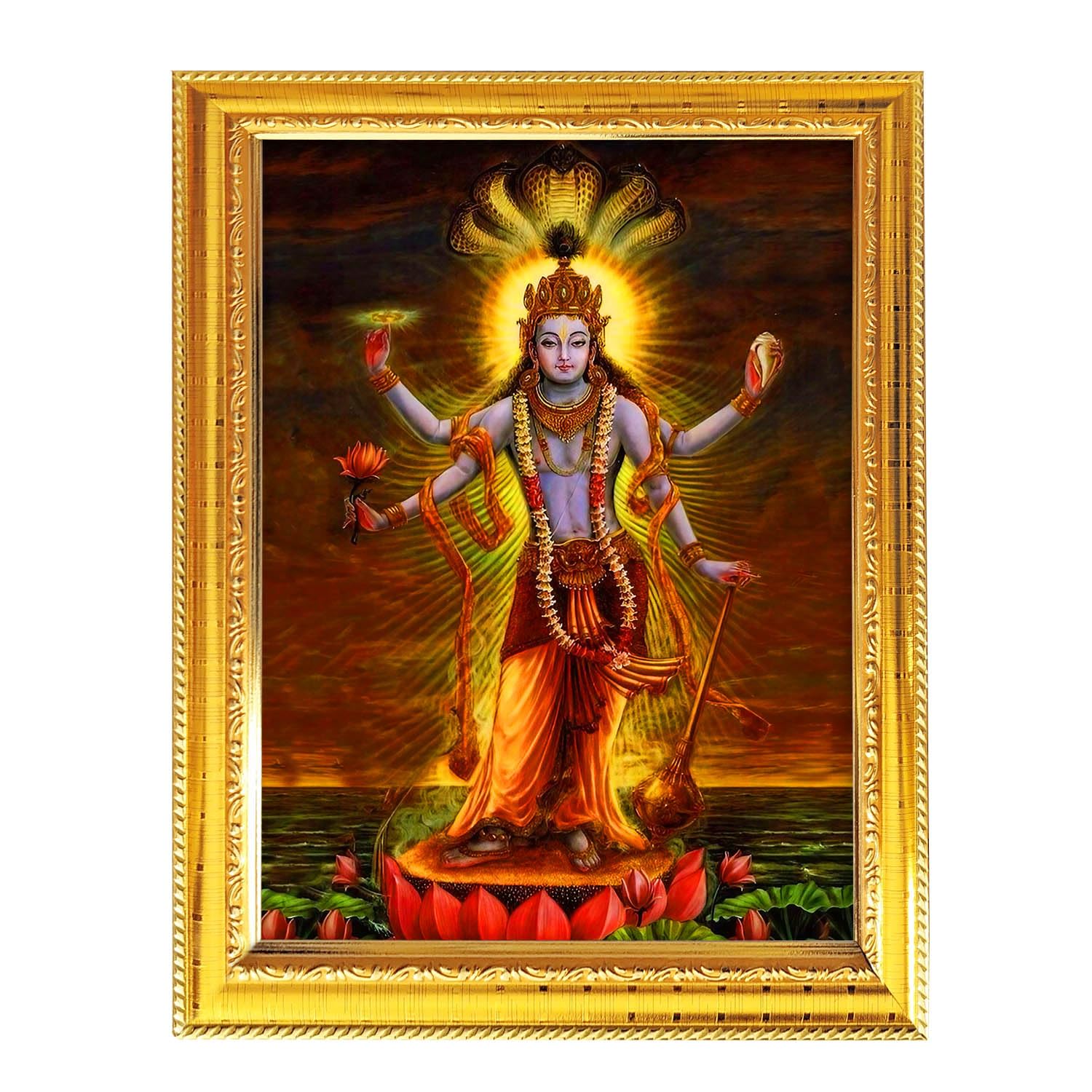 Shri Hari Vishnu Narayana Indian God Photo With Golden Wooden Frames ...