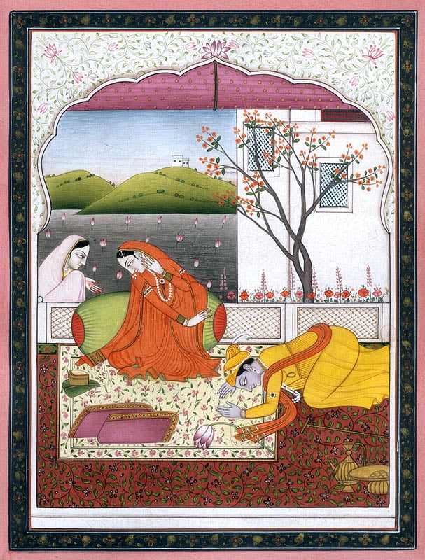 Shri Krishna Bowing Down before Radha - Water Color on Paper - Artist ...