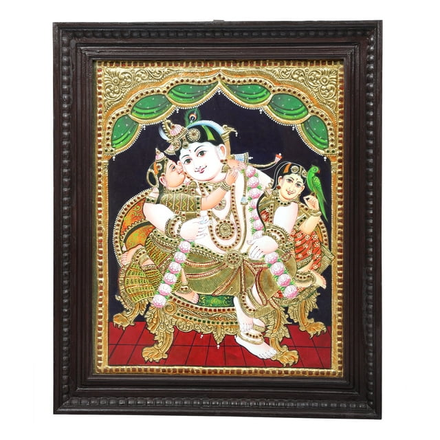 Shri Krishna with Rukmini and Satyabhama Tanjore Painting | Traditional Colors With 24K Gold ...