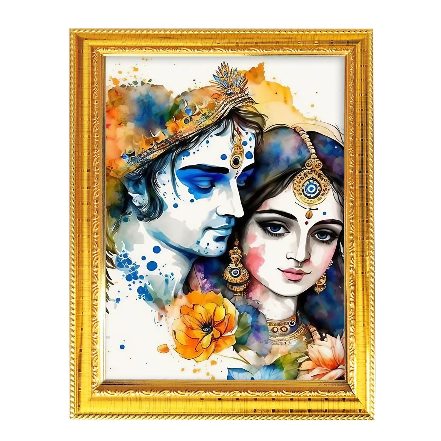 Shri Radha Krishna Spiritual Religious Photo with Golden Frame Indian ...