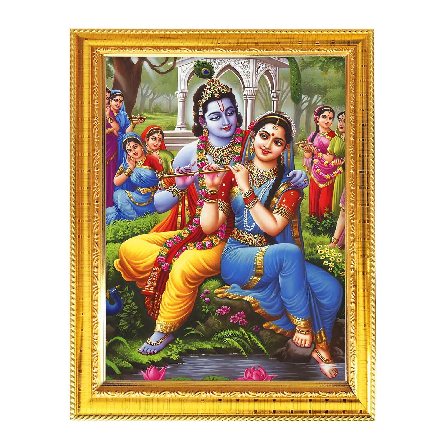 Shri Radha Krishna Spiritual Wall Art Religious Photo with Golden Frame ...