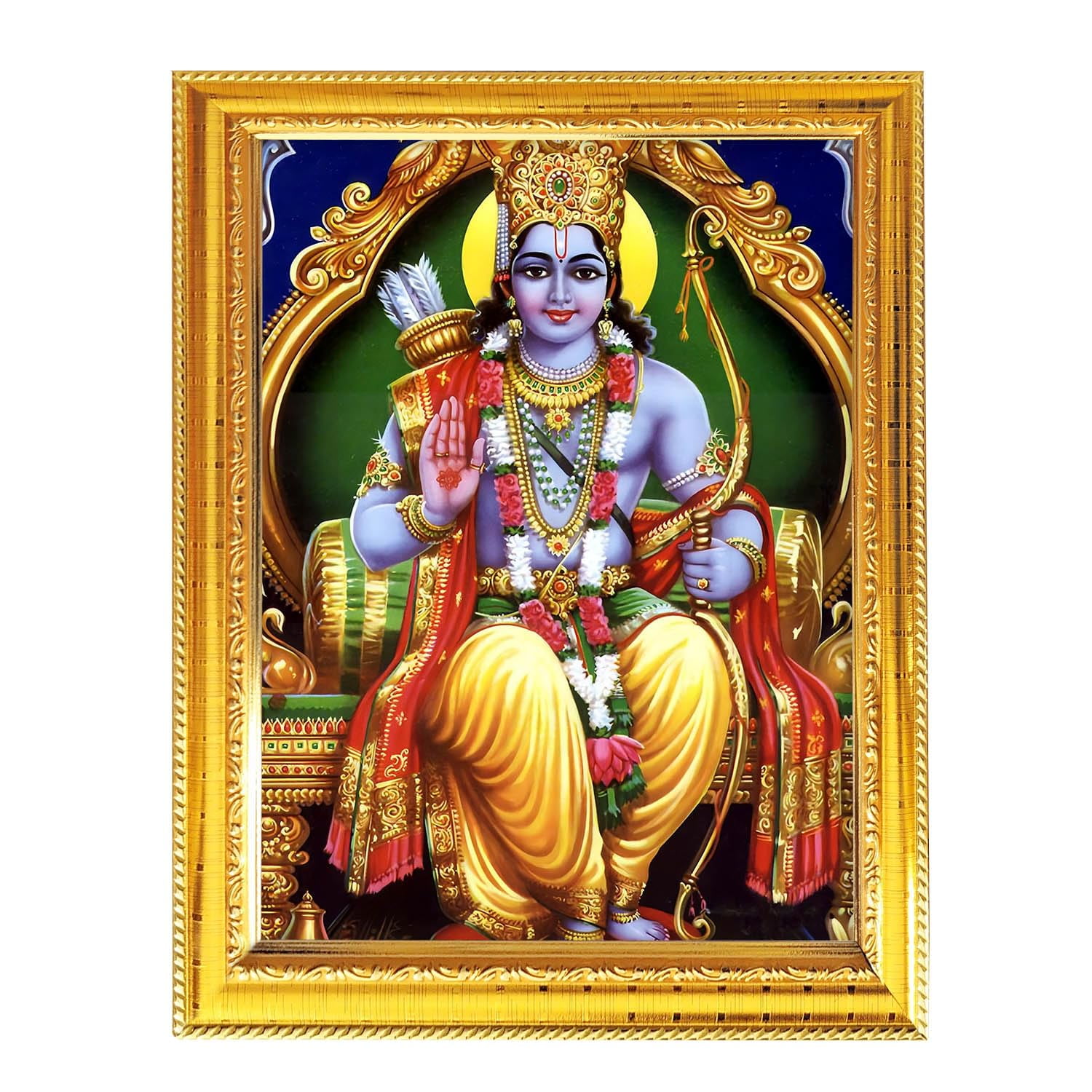 Shri Ram/Rama Indian God Photo With Golden Frames Wall Table 8.3X6.5 ...