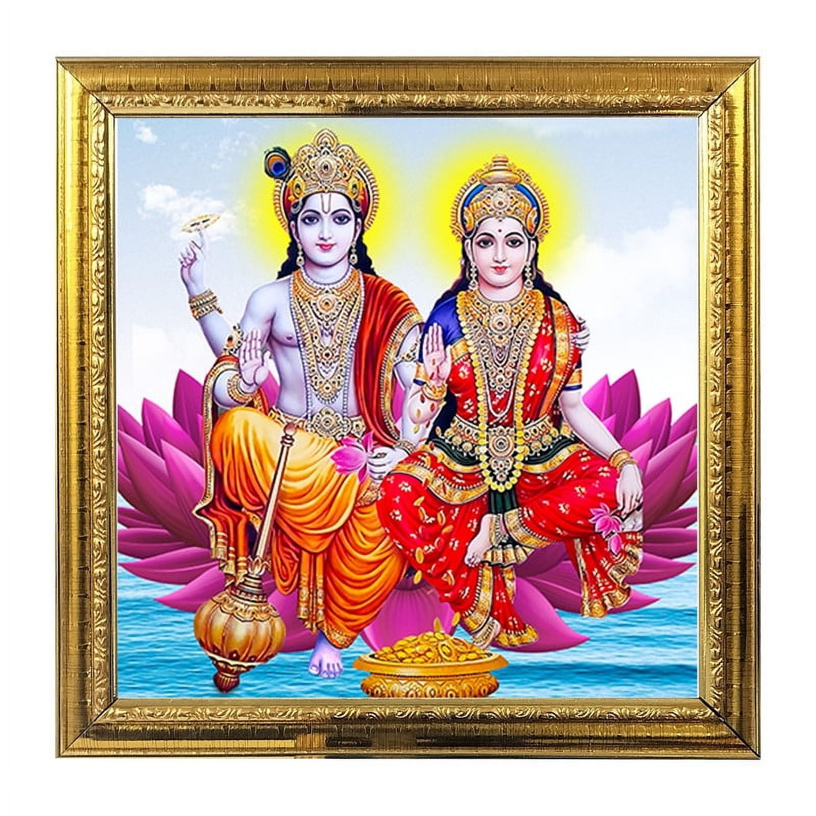 Shri Vishnu Lakshmi India God Photo Frame for Pooja Hindu Bhagwan ...