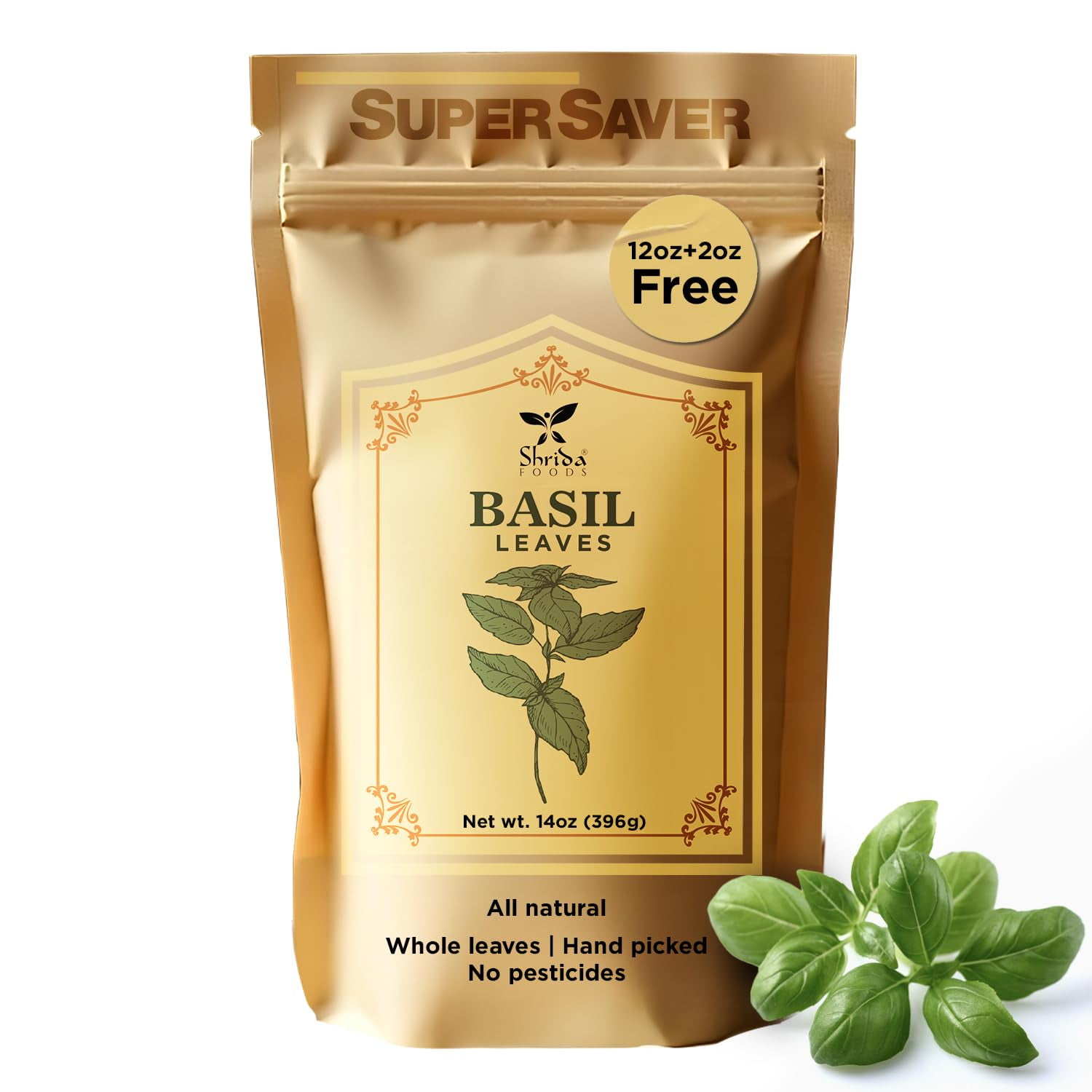 Shrida Foods Premium Dried Basil Leaves, 14oz H2FSD(396g) | Handpicked, Non-GMO, Aromatic ...