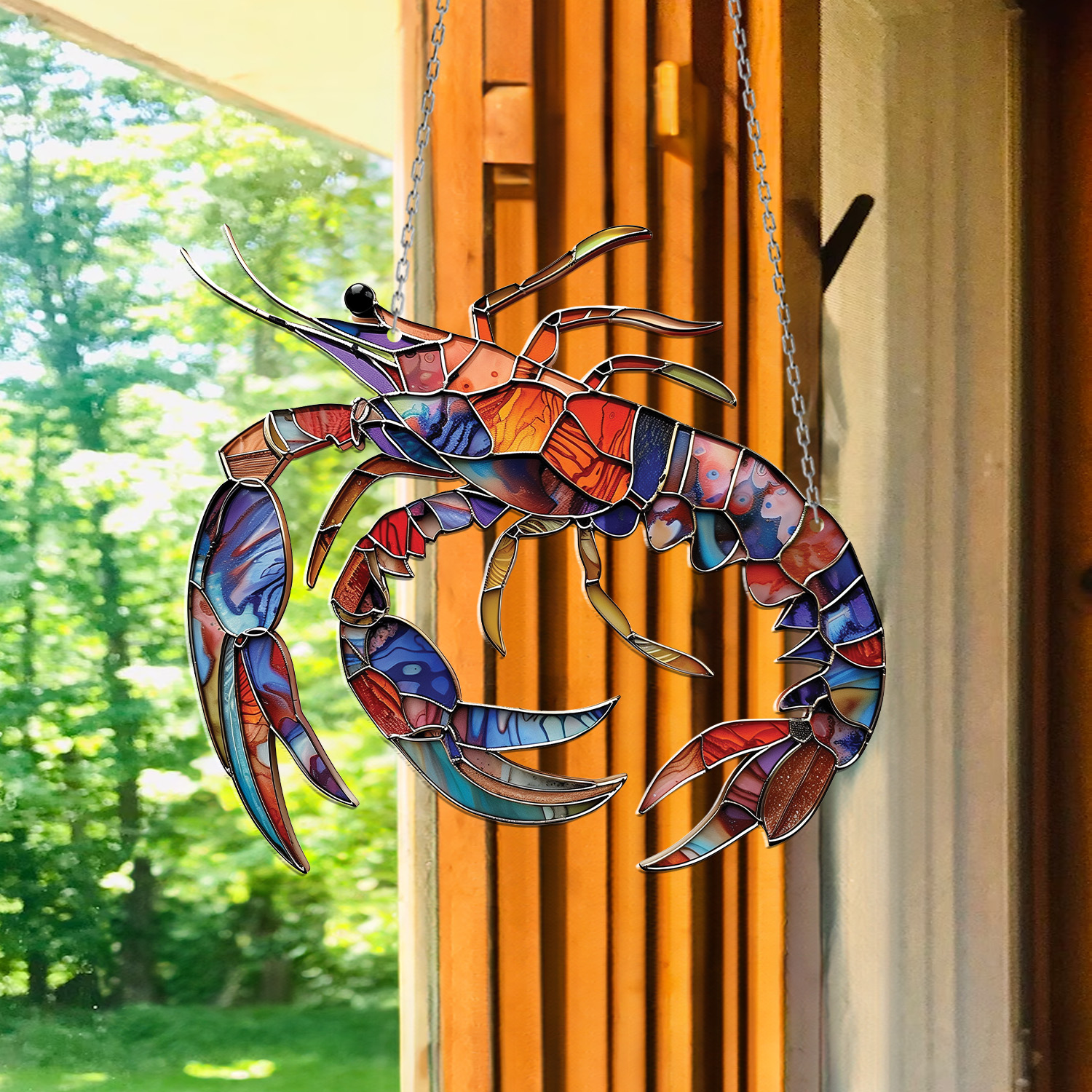 Shrimp Acrylic 2D Window Hanging, Stained Glass Style Marine Decor, Perfect Indoor Home ...