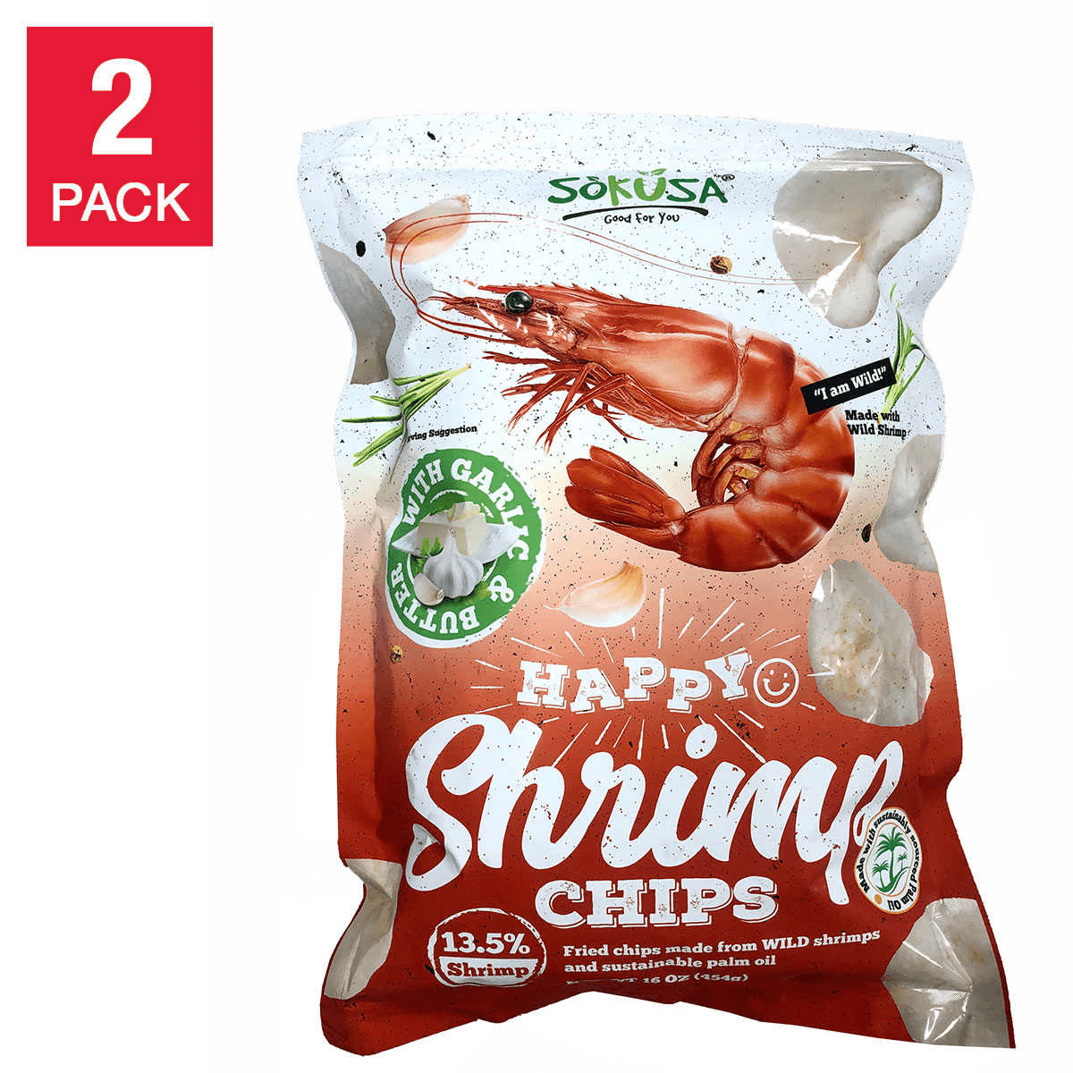 Happy Shrimp Chips - Garlic & Butter Flavored, 16 oz, 2-pack - Walmart.com