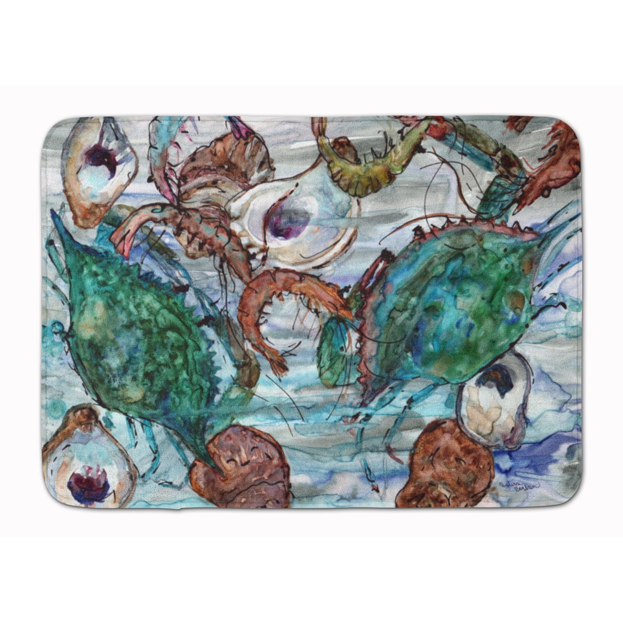 Shrimp, Crabs and Oysters in water Machine Washable Memory Foam Mat ...