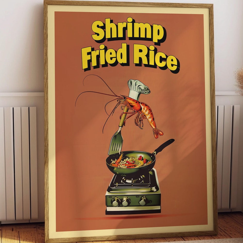 Shrimp Fried Rice Funny Retro Print For Kitchen Vintage Bar Wall Decor ...