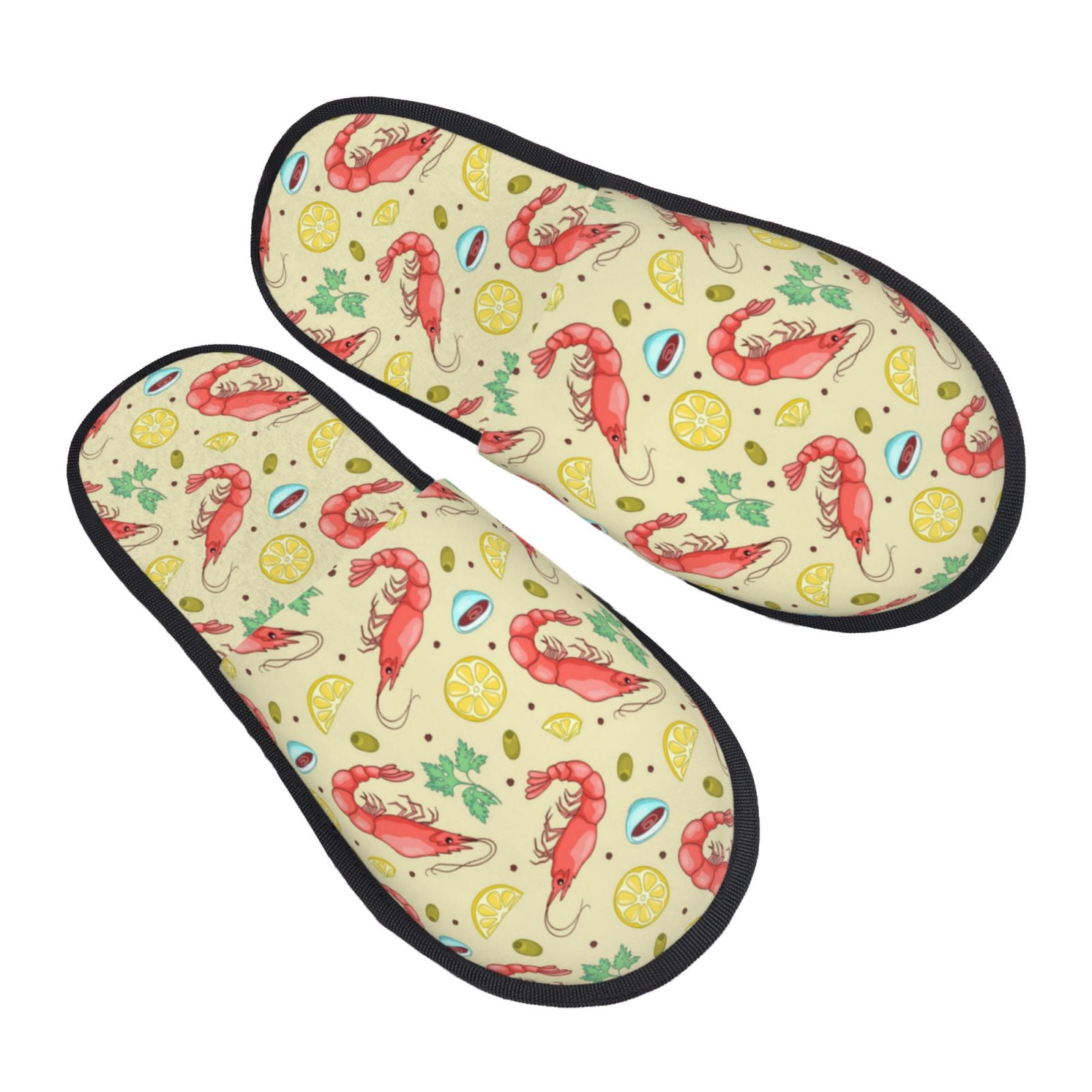 Shrimp Lemons Yellow House Slippers for Women Indoor, Fuzzy Warm Women ...