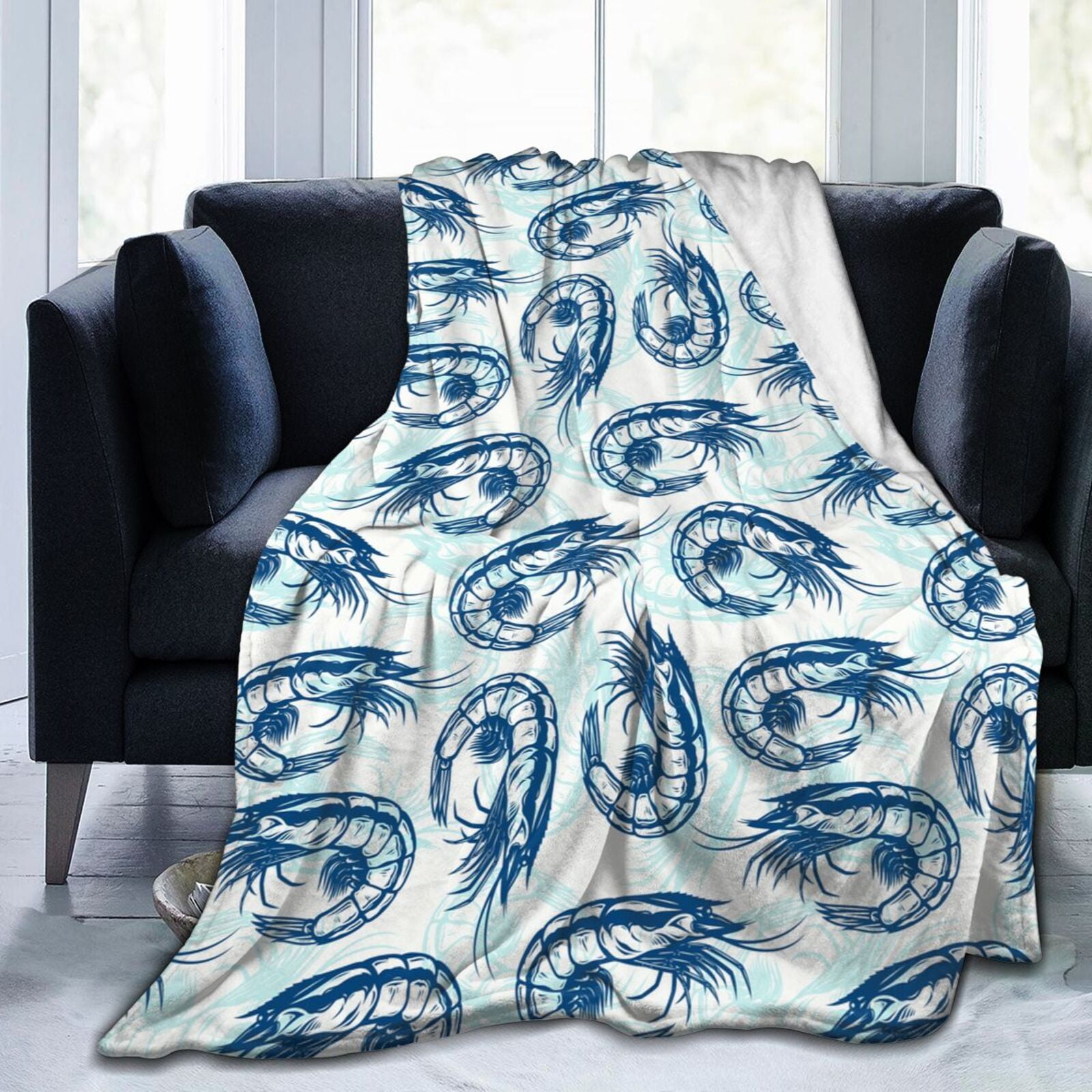 Shrimp Pattern Sea Food Throw Blanket Soft Cozy Warm Durable Fuzzy ...