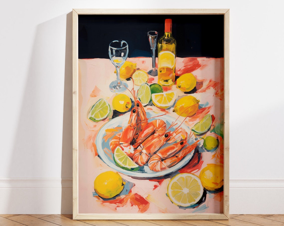 Shrimp Plate Poster By Wallency - Red Shrimp Wall Print, Eclectic ...