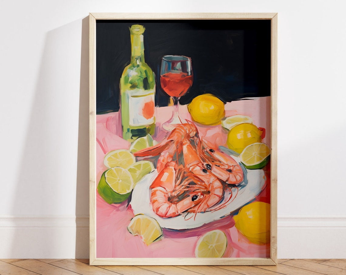 Shrimp Plate Poster By Wallency - Red Shrimp Wall Print, Eclectic ...