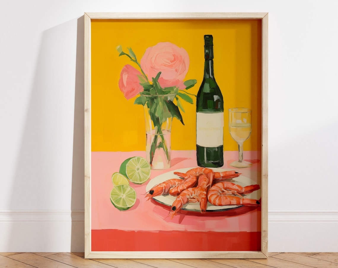 Shrimp Plate Poster By Wallency - Red Shrimp Wall Print, Eclectic ...