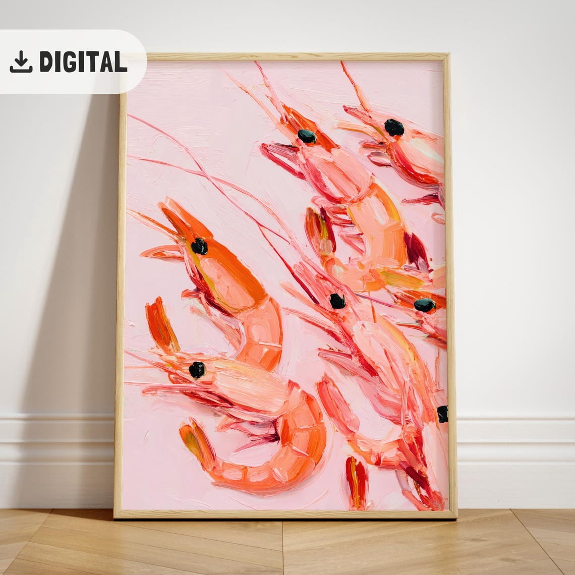 Shrimp Poster, Vibrant Seafood Dining Decoration, Whimsical Girly ...