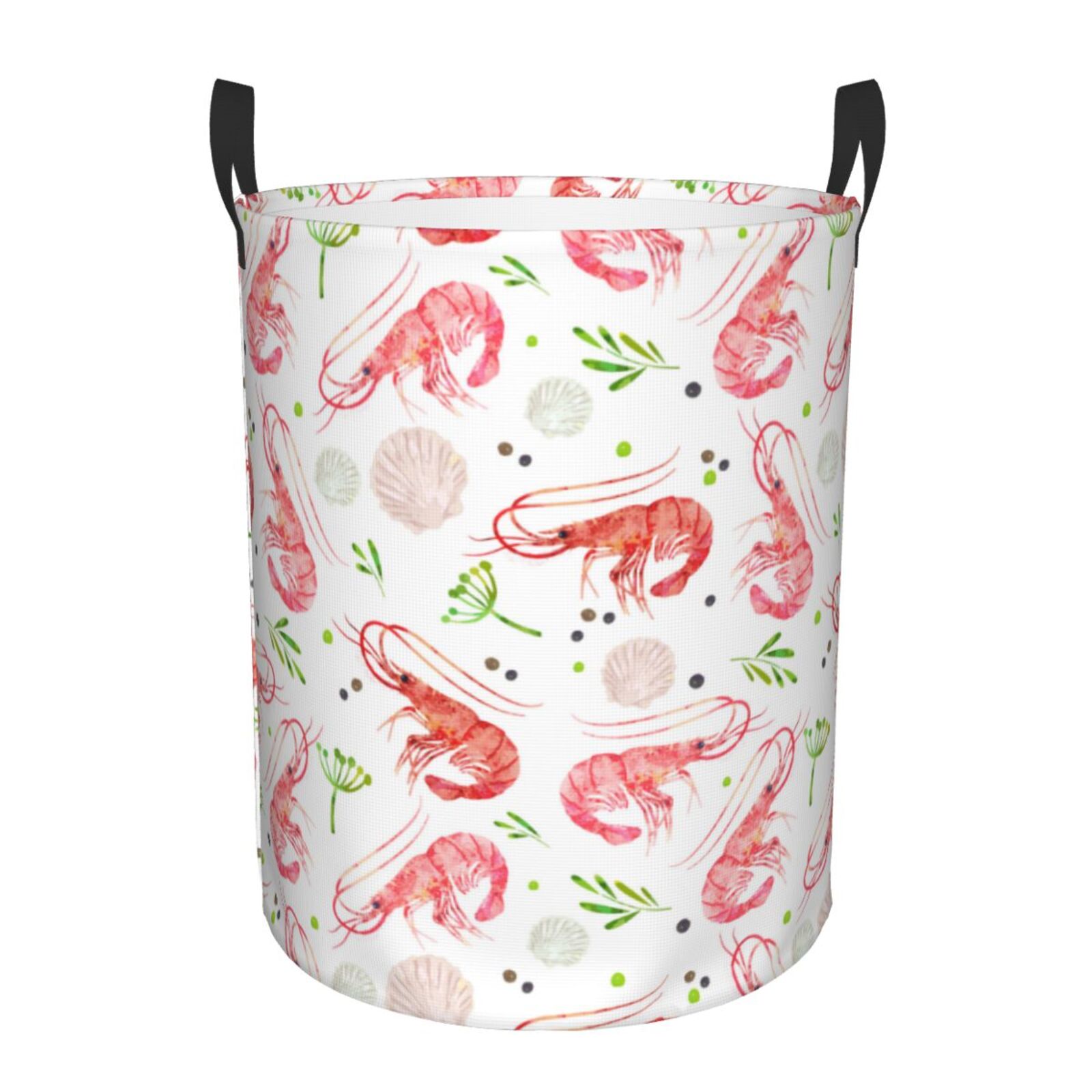 Shrimp Shells Seaweed Round Laundry Basket, Laundry Hamper with Handle ...