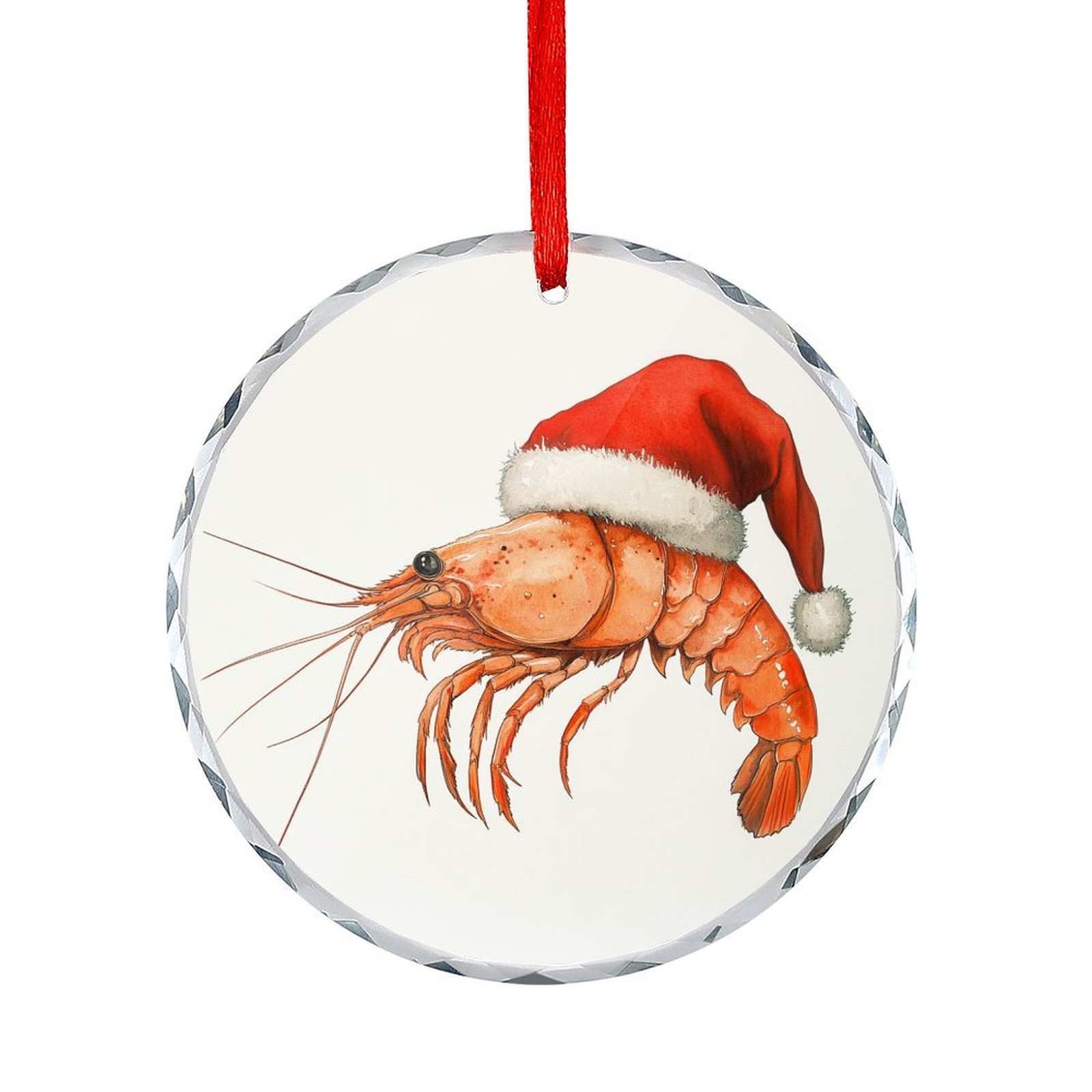 Shrimp Wearing A Santa Hat Print Crystal Glass Ornament Appreciation ...