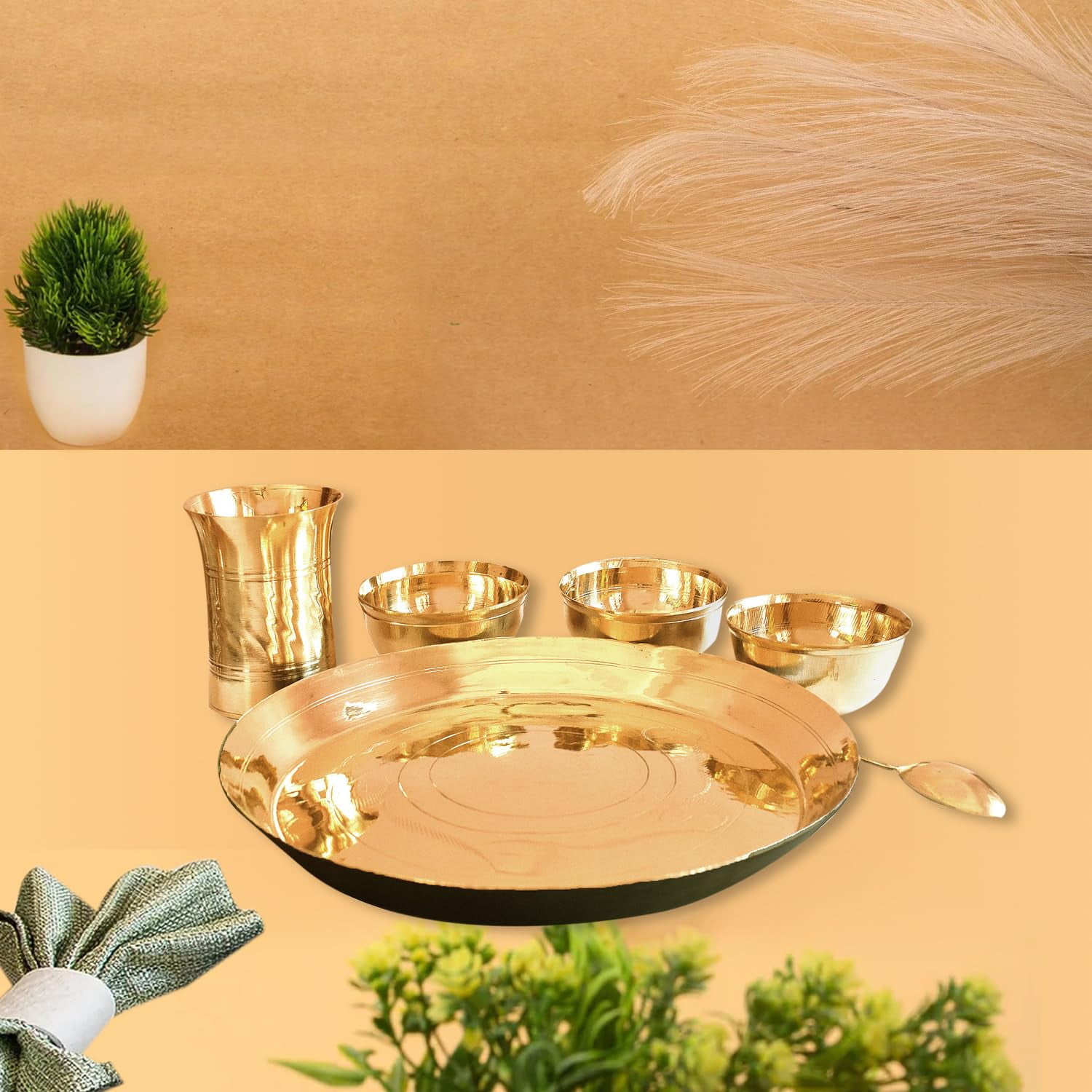 Shrinika Brass Dinner Set Pital Dinner Set Brass Thali Set Traditional ...