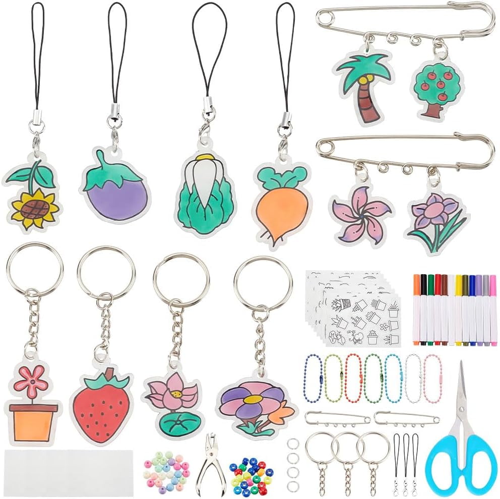 Shrinky Art Kit Fruits Vegetables Shrink Paper Keychain Kit 45 Sets ...