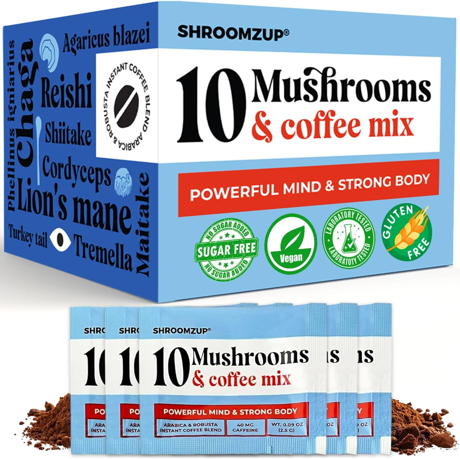 Shroomzup Mushroom Coffee with 10 Mushrooms, 15 Sachets for Focus and ...