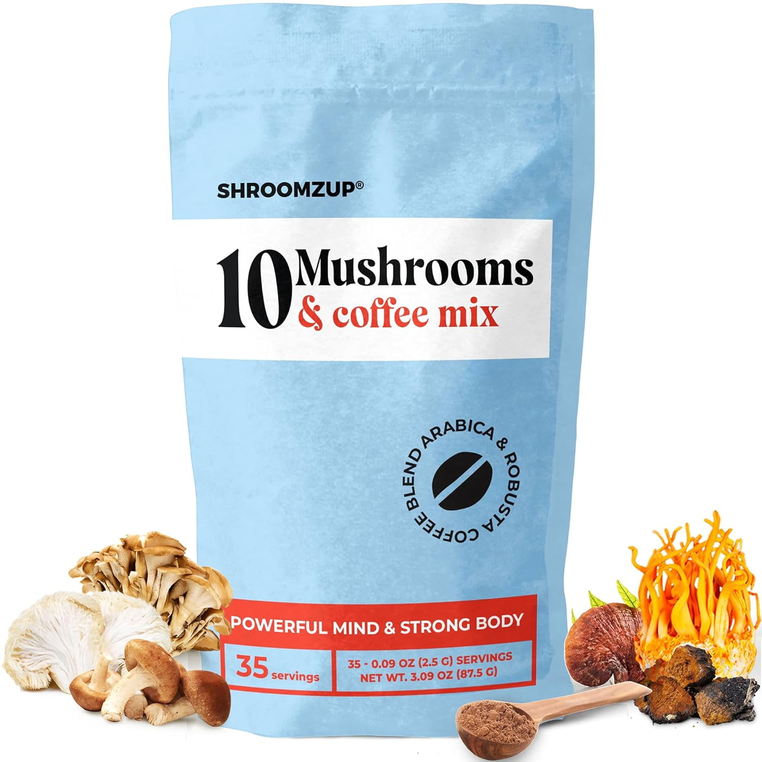 Shroomzup Mushroom Coffee, 10 Mushroom Extracts, 35 Servings, Immune ...