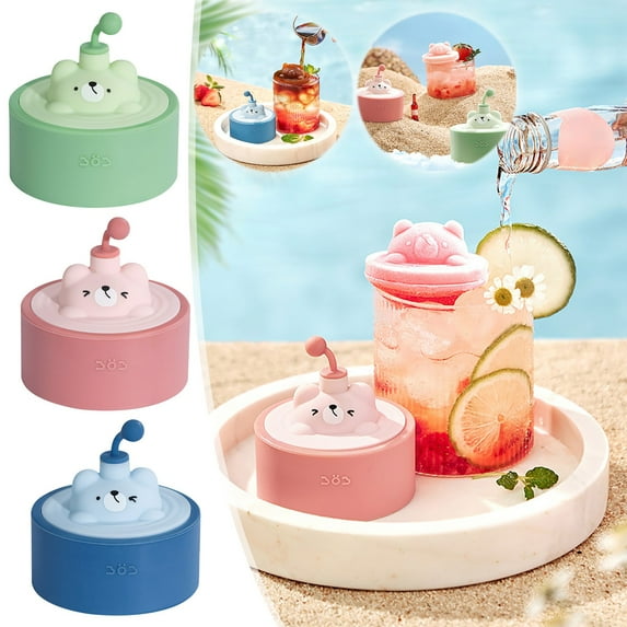 Shrysg Bear-Shaped Ice Pop Molds & Ice Cube Tray - Silicone Set with ...
