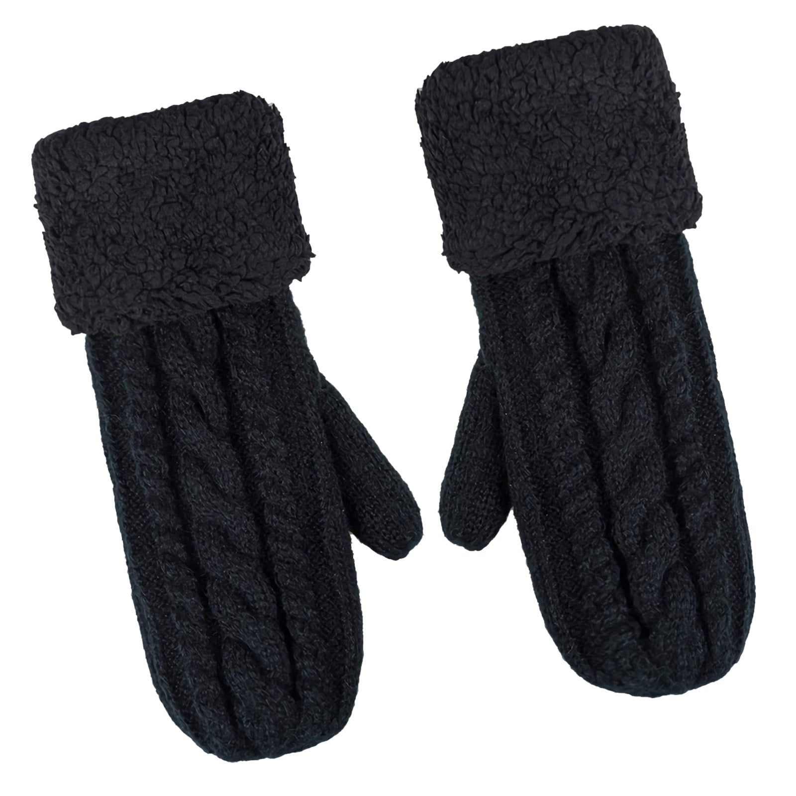 Shu Cotton Plush Winter Gloves, Cable-Knit Design with Thick Padding ...