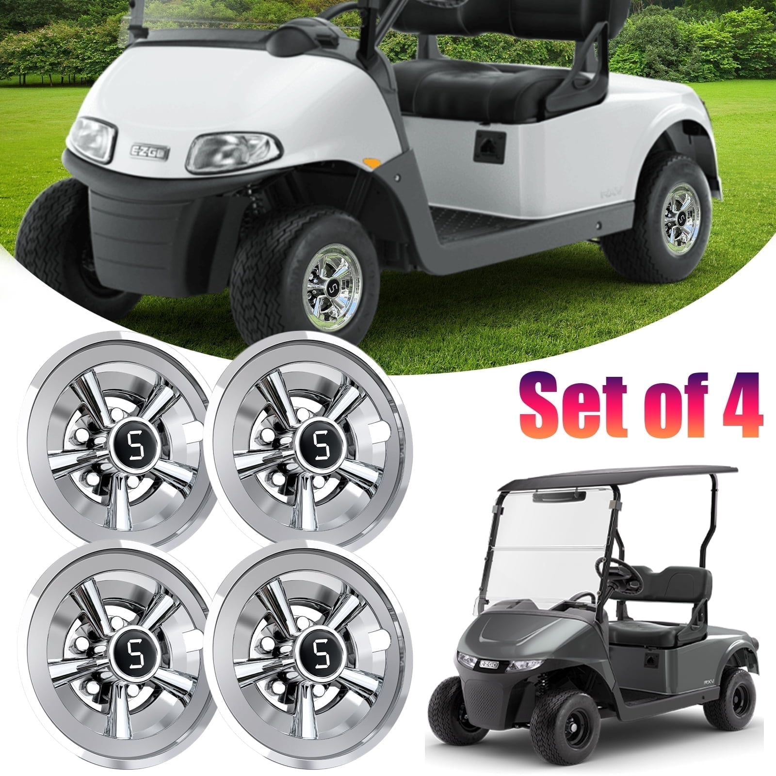 8" Golf Cart Wheel Covers for Club Car, EZGO, Yamaha - Snap-on Chrome ...