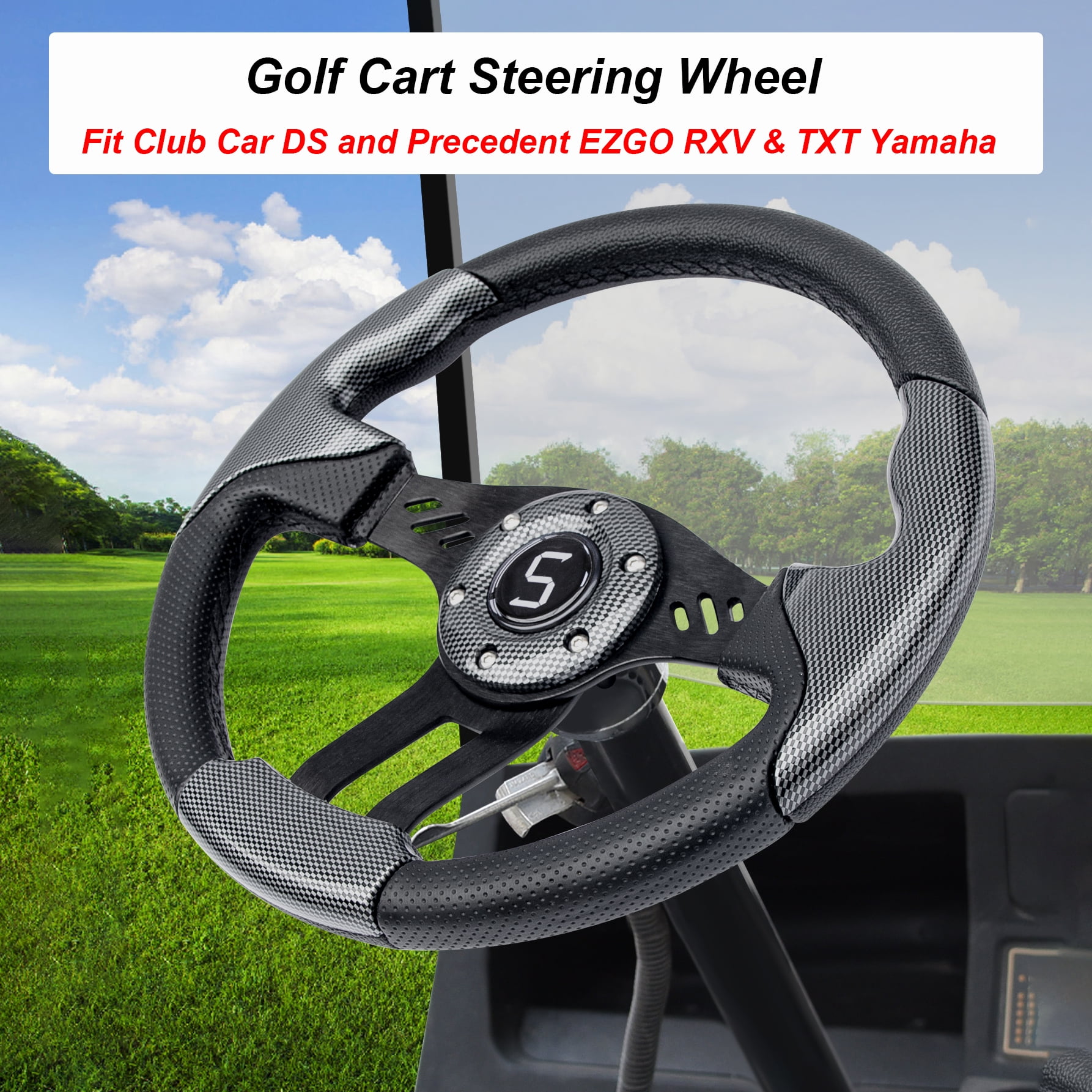 Shu-Ran Golf Cart Steering Wheel Fit Club Car EZGO Yamaha, Skid ...
